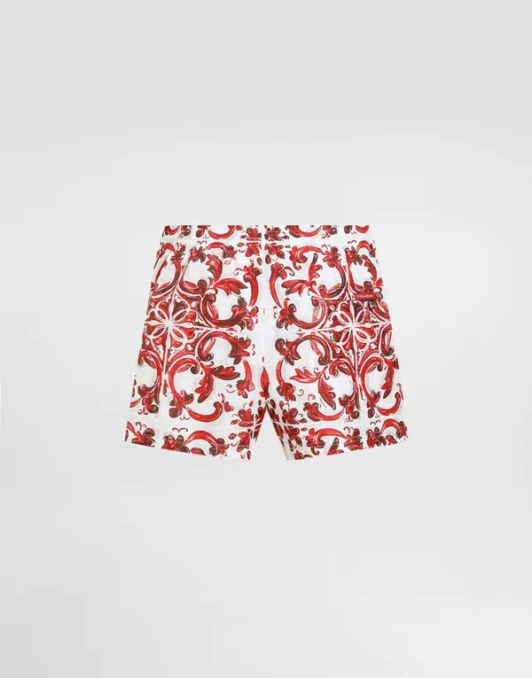 Dolce & Gabbana Majolica Print Swim Boxer Shorts With Logo Drawstring - Multicolor