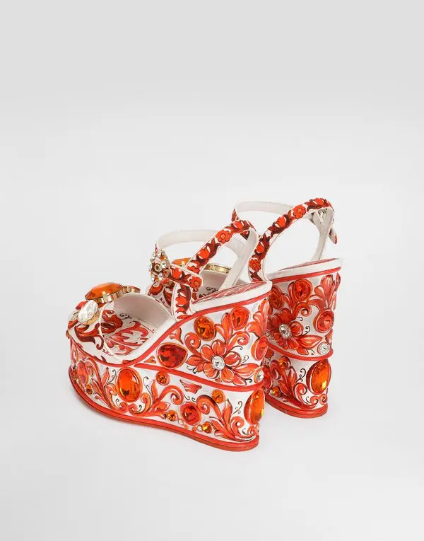 Dolce & Gabbana Majolica-print Brocade Embellished Wedge Sandals