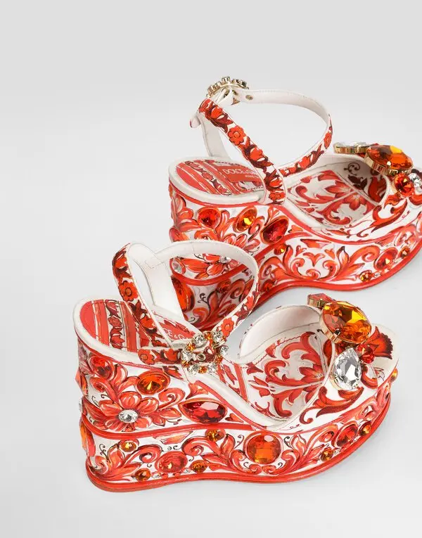Dolce & Gabbana Majolica-print Brocade Embellished Wedge Sandals