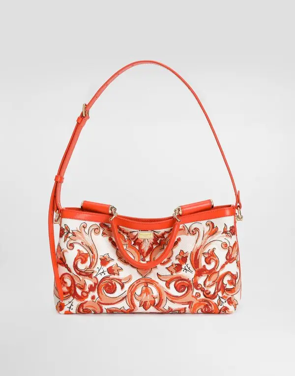 Dolce & Gabbana Medium Vittoria Handbag With Majolica Embroidery - Orange