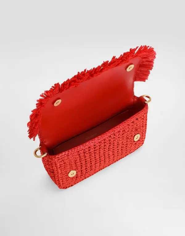 Dolce & Gabbana Raffia Shoulder Bag With Fringe And Dg Logo - Red