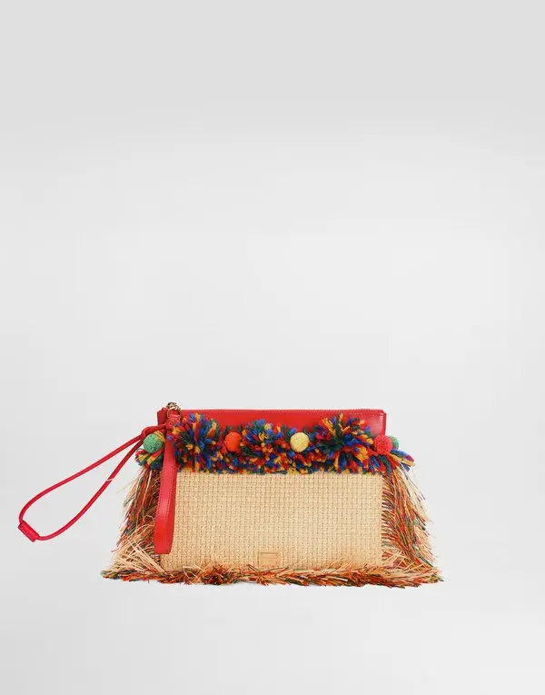 Dolce & Gabbana Raffia Toiletry Bag With Fringes