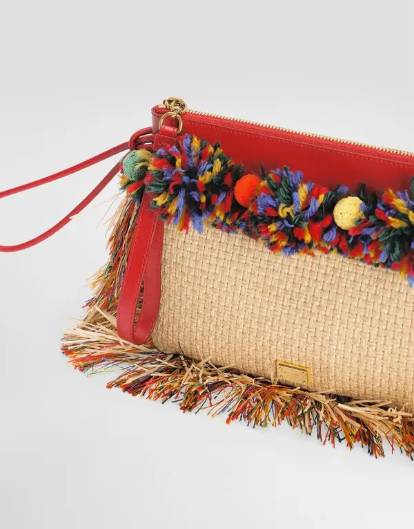 Dolce & Gabbana Raffia Toiletry Bag With Fringes
