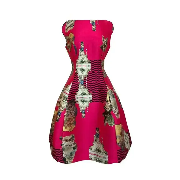 MAXJENNY Printed Midi Dress With Voluminous Skirt - Red