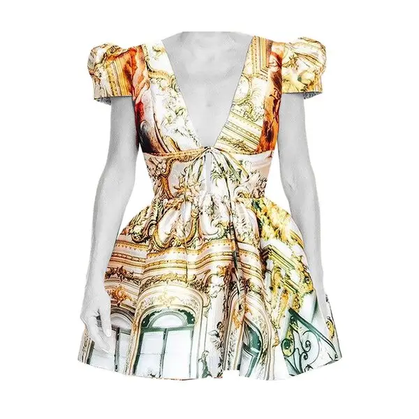 MAXJENNY Sculptural Puff Sleeve Mini Dress - White/gold