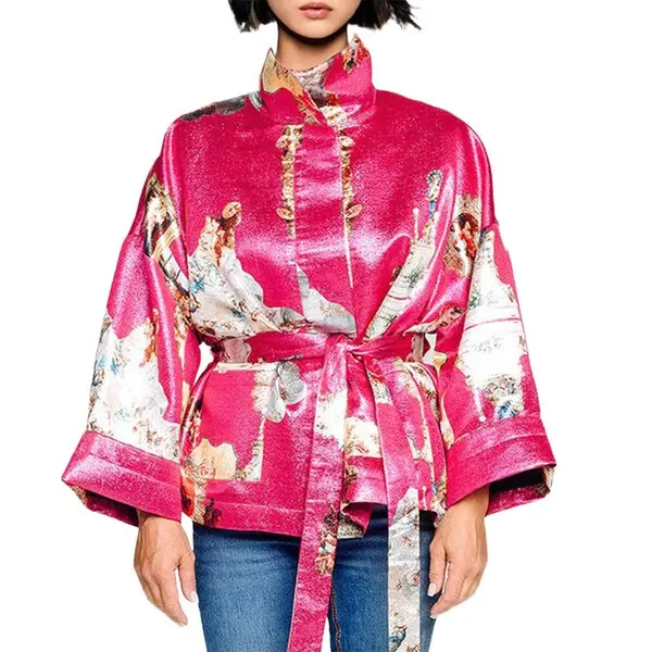 MAXJENNY Printed Metallic Jacquard Boxy Jacket - Pink