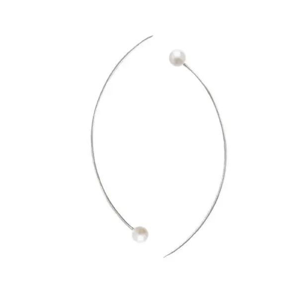 SILVER MOON Sterling Silver And Pearl Line Earrings - Silver/white