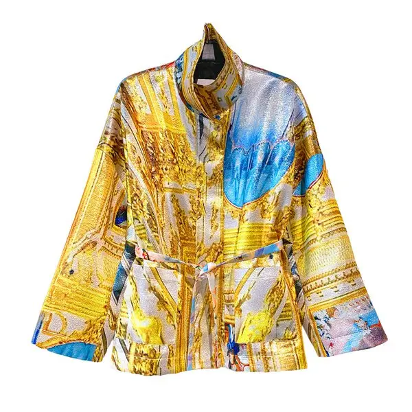 MAXJENNY Square Boxy Jacket En Roof" Printed Metallic Polyester Jacket