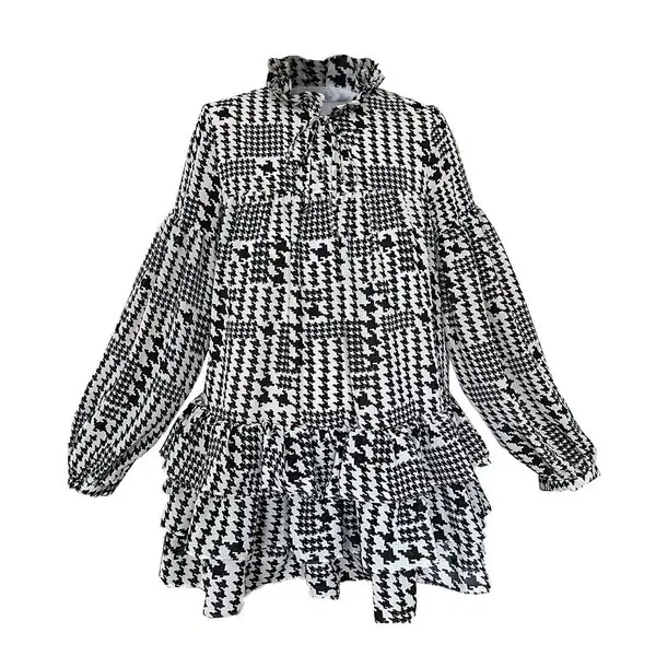 MAXJENNY Houndstooth" Chiffon Mini Dress