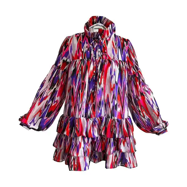 MAXJENNY Zigzag Print Chiffon Mini Dress