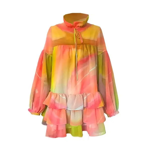 MAXJENNY Voluminous Chiffon Mini Dress With Tiered Ruffles
