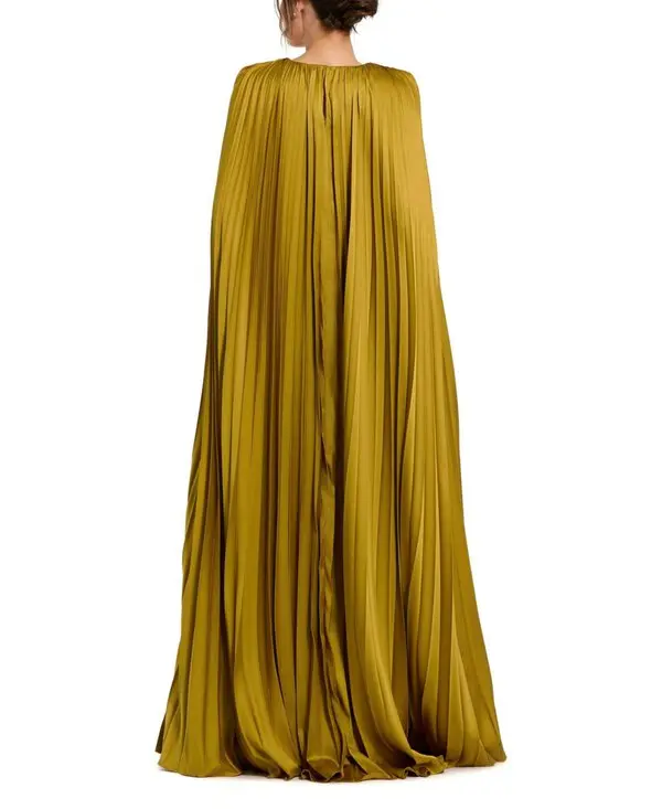 Mac Duggal Pleated Charmeuse Gown With Cape Sleeves - Chartreuse