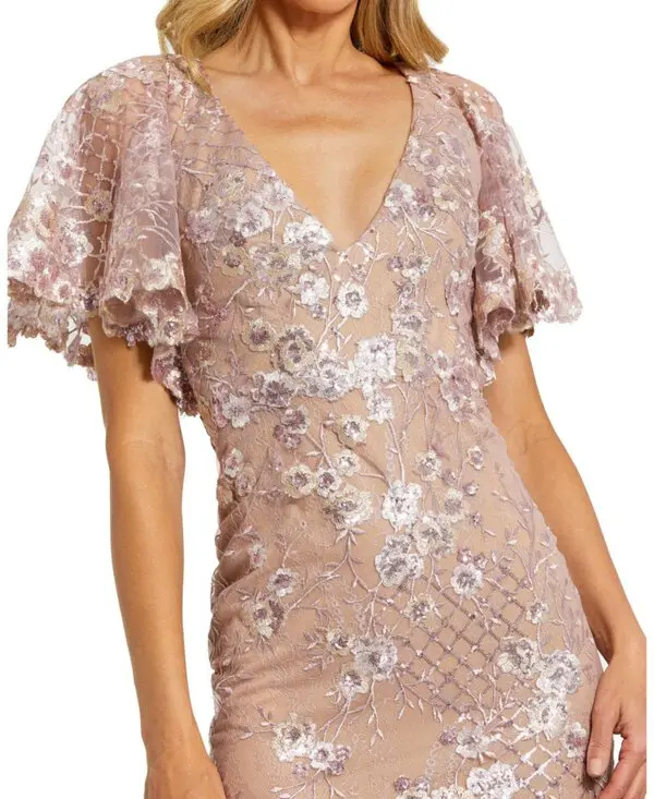 Mac Duggal Embellished Lace Butterfly Sleeve Gown