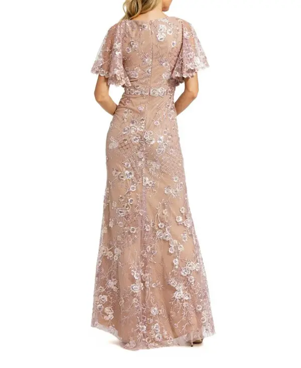 Mac Duggal Embellished Lace Butterfly Sleeve Gown