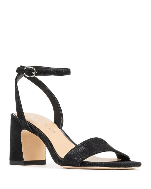 DONALD PLINER Leather Ankle Strap Block Heel Sandals