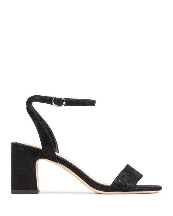 DONALD PLINER Leather Ankle Strap Block Heel Sandals