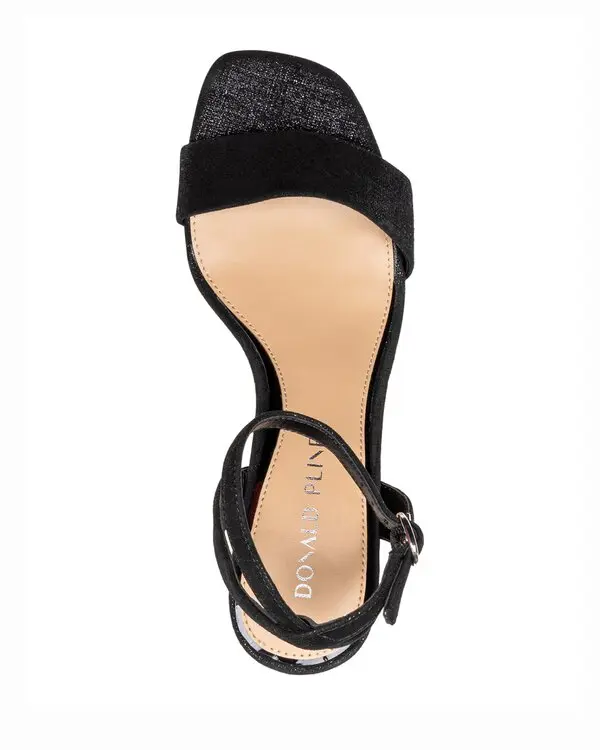 DONALD PLINER Leather Ankle Strap Block Heel Sandals