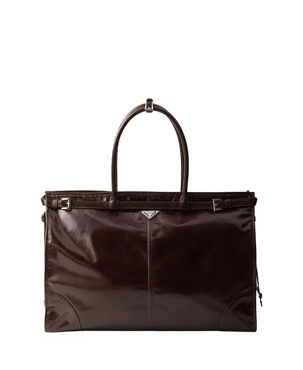 Prada Bonnie Leather Tote Bag - Dark Brown