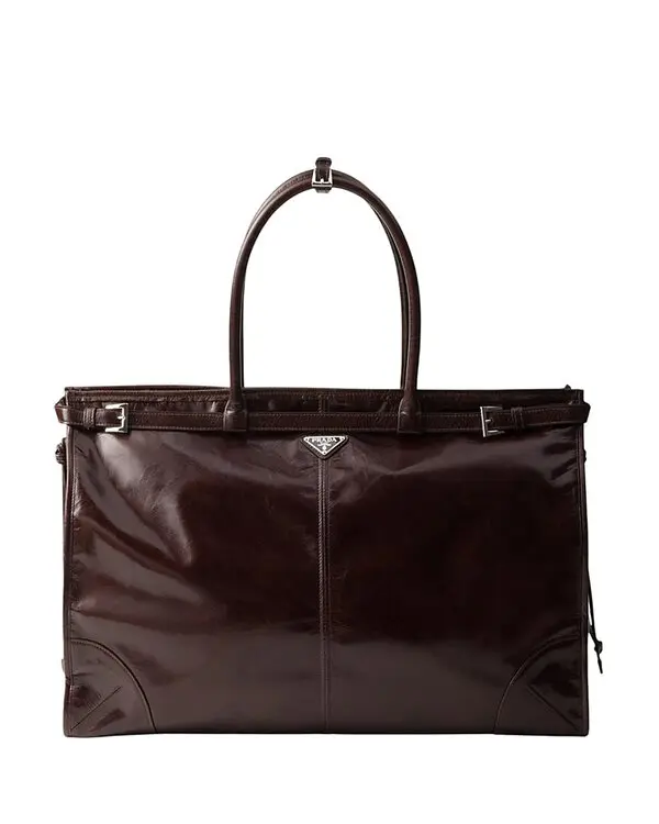 Prada Bonnie Leather Tote Bag - Dark Brown