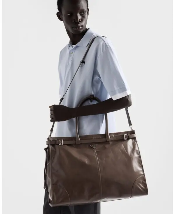 Prada Bonnie Leather Tote Bag - Grey