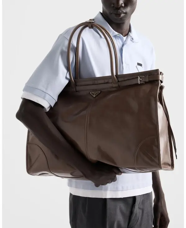 Prada Bonnie Leather Tote Bag - Grey