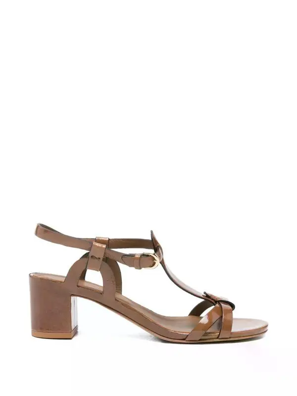DEL CARLO Betty T-bar Block-heel Sandals - Brown