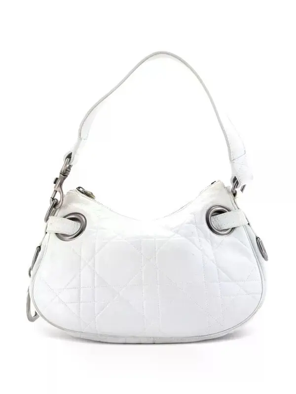 Dior D Charm Zip Cannage Quilt Lambskin Small Hobo Bag - White