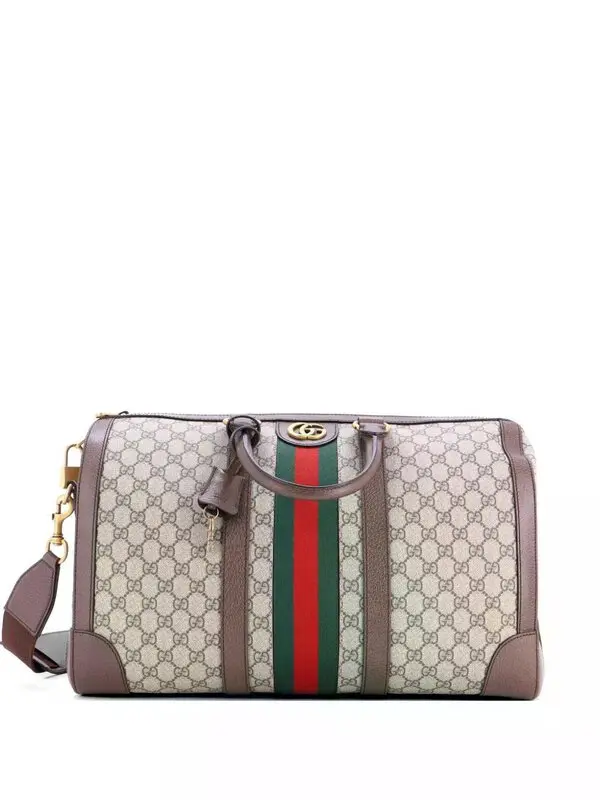Gucci Savoy Web Convertible Duffle Bag In Gg Coated Canvas - Brown
