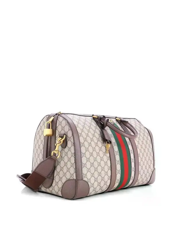 Gucci Savoy Web Convertible Duffle Bag In Gg Coated Canvas