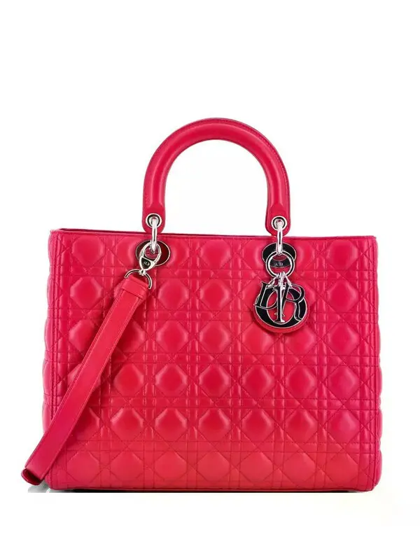 Dior Lady Bag Cannage Quilt Lambskin Large Tote Bag - Pink