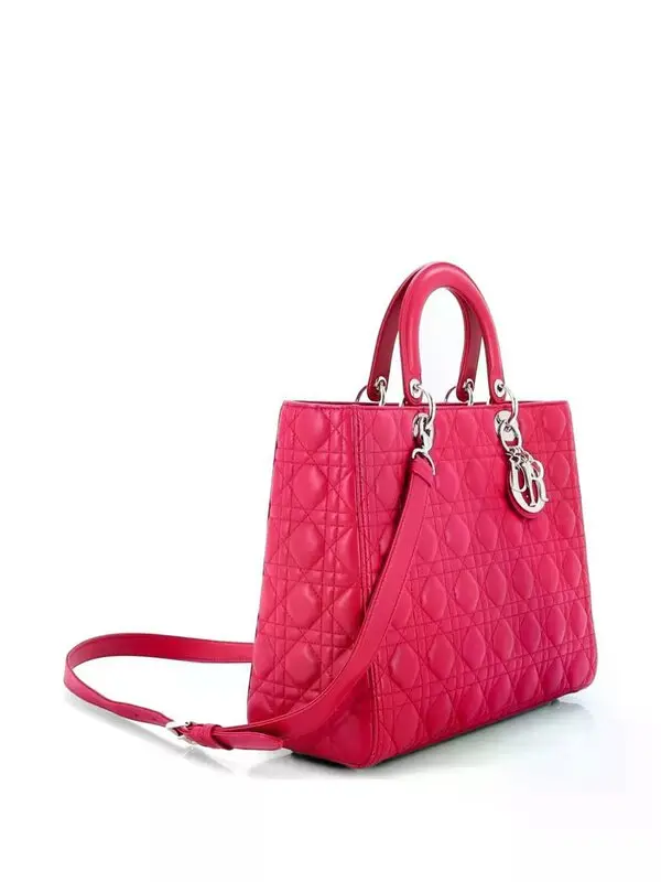 Dior Lady Bag Cannage Quilt Lambskin Large Tote Bag - Pink
