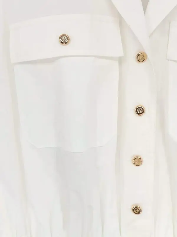 Tory Burch Logo Button Flap Pocket Midi Dress - White