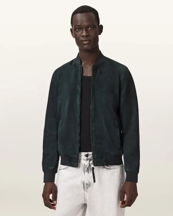 ALLSAINTS Morton Relaxed Fit Suede Bomber Jacket - Blue