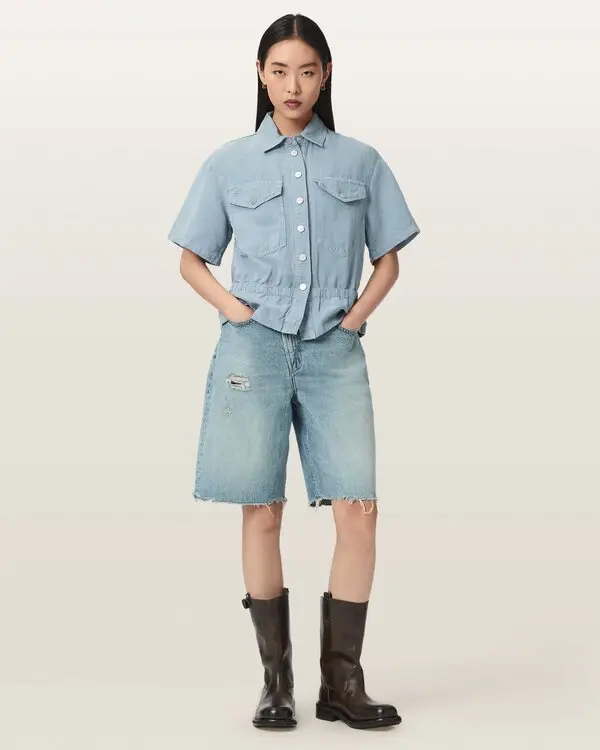 ALLSAINTS Tove Short Sleeve Linen Blend Shirt
