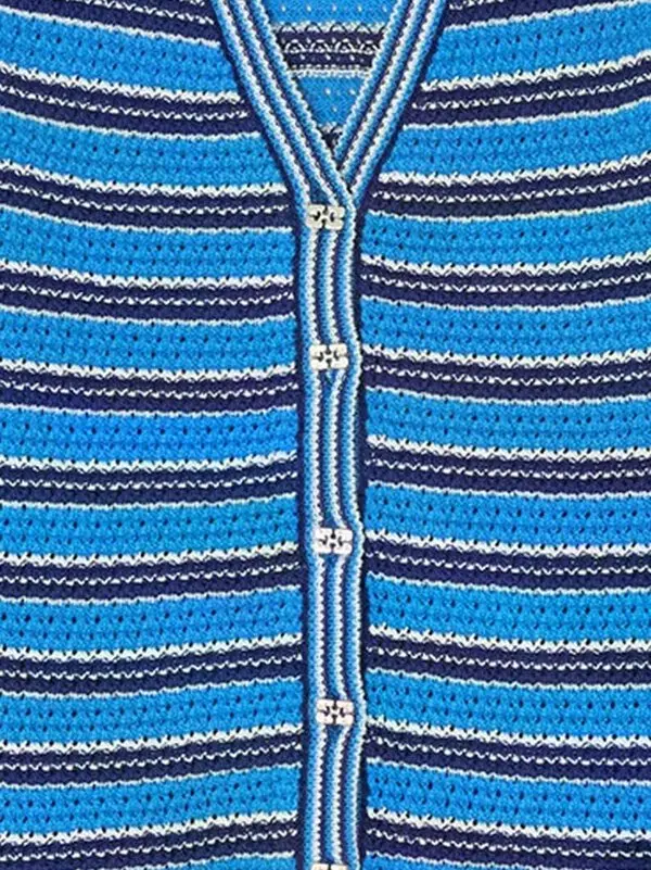 GANNI Striped Pointelle-knit Cardigan