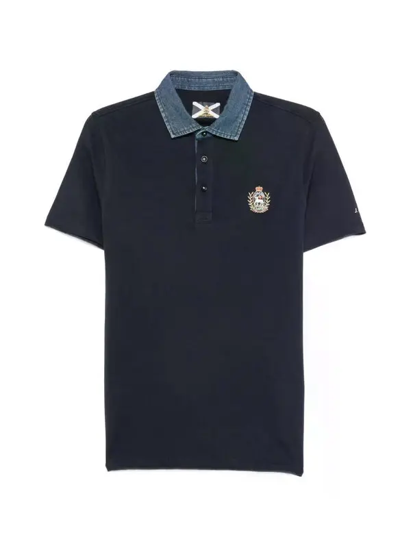 JOHNNY LAMBS Avvocato Denim-collar Crest-patch Polo Shirt