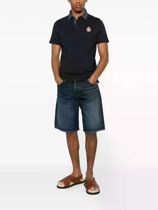 JOHNNY LAMBS Avvocato Denim-collar Crest-patch Polo Shirt