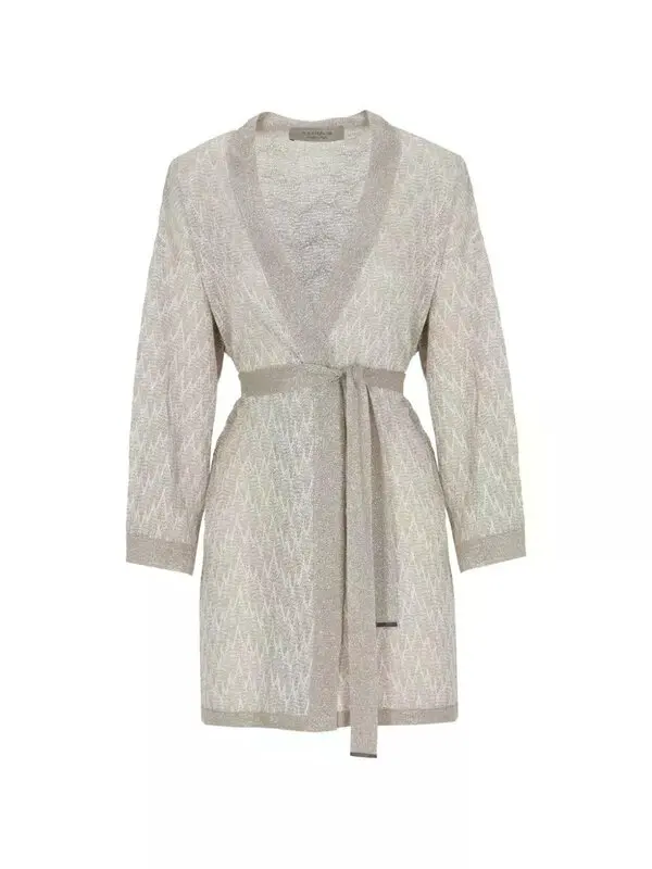 D.exterior Metallic Thread Belted Cardigan