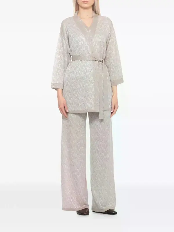 D.exterior Metallic Thread Belted Cardigan