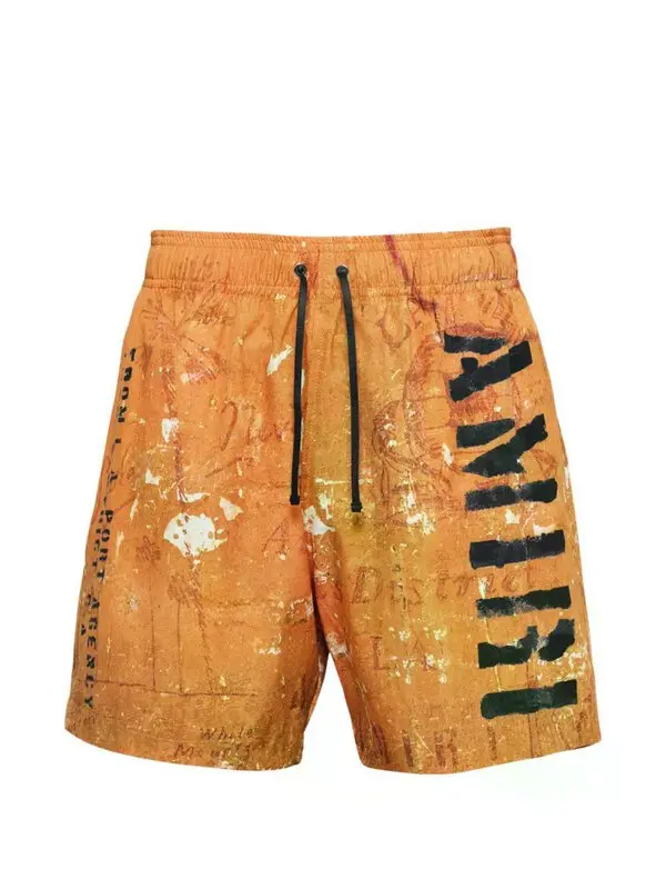 Amiri Stencil-print Swim Shorts - Orange