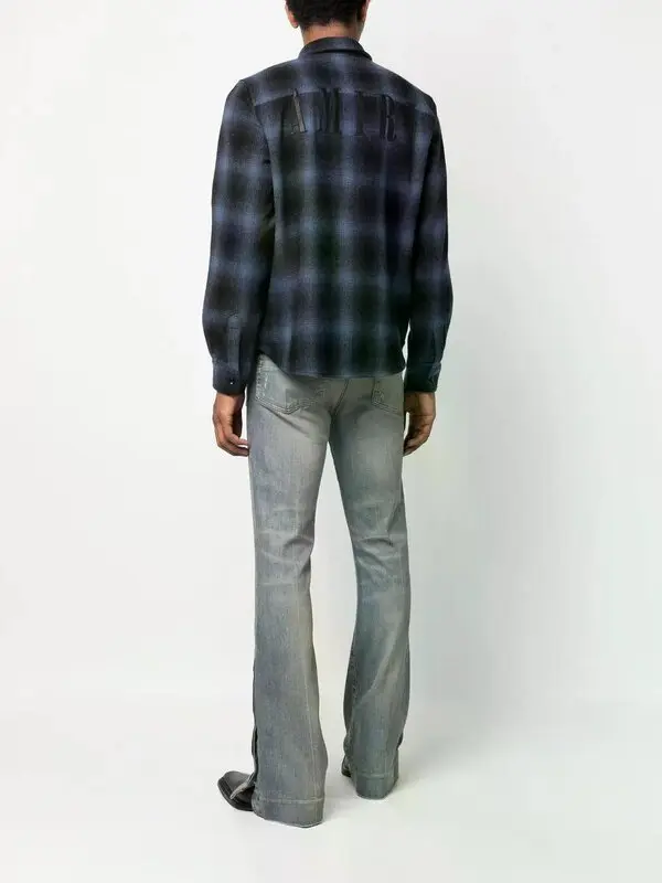 Amiri Logo-patch Check-print Shirt - Blue
