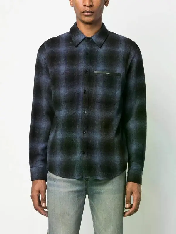 Amiri Logo-patch Check-print Shirt - Blue