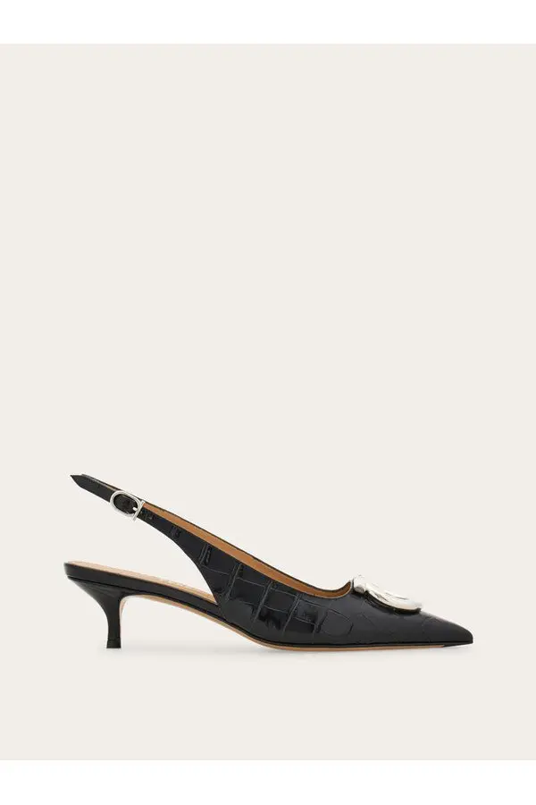 FERRAGAMO Maxi Gancini Slingback - Black