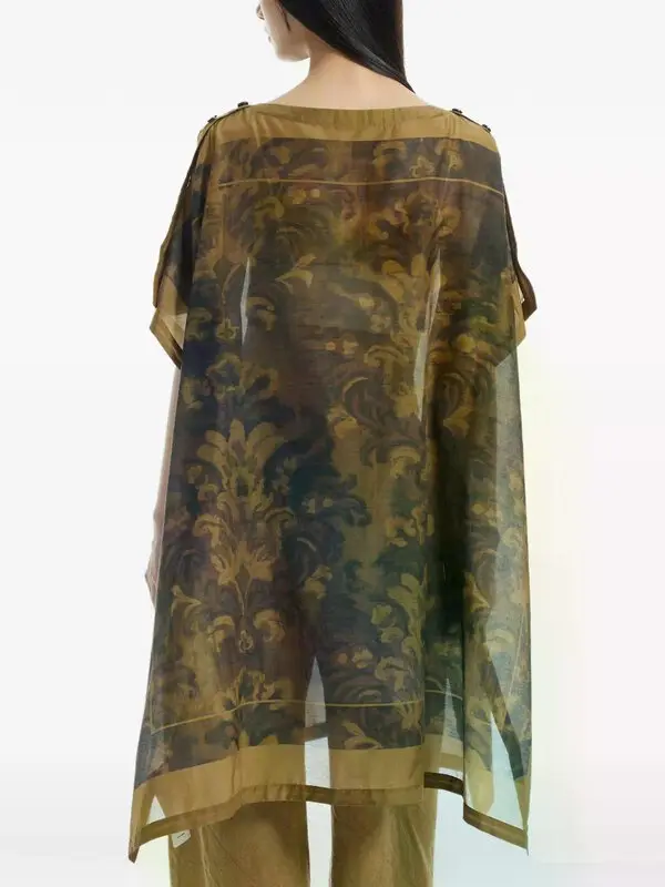 INTO THE EAST Damask Print Button Detail Top