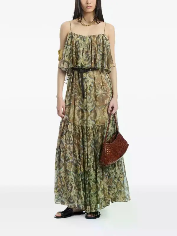 INTO THE EAST Paisley Print Tiered Dress - Brown