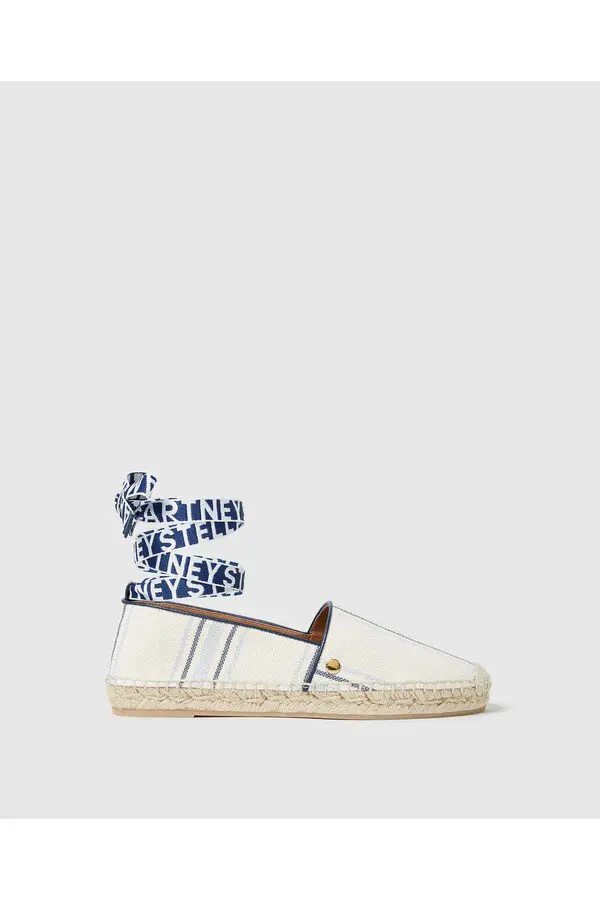 Stella McCartney Gaia Striped Espadrilles With Tie Fastening - White