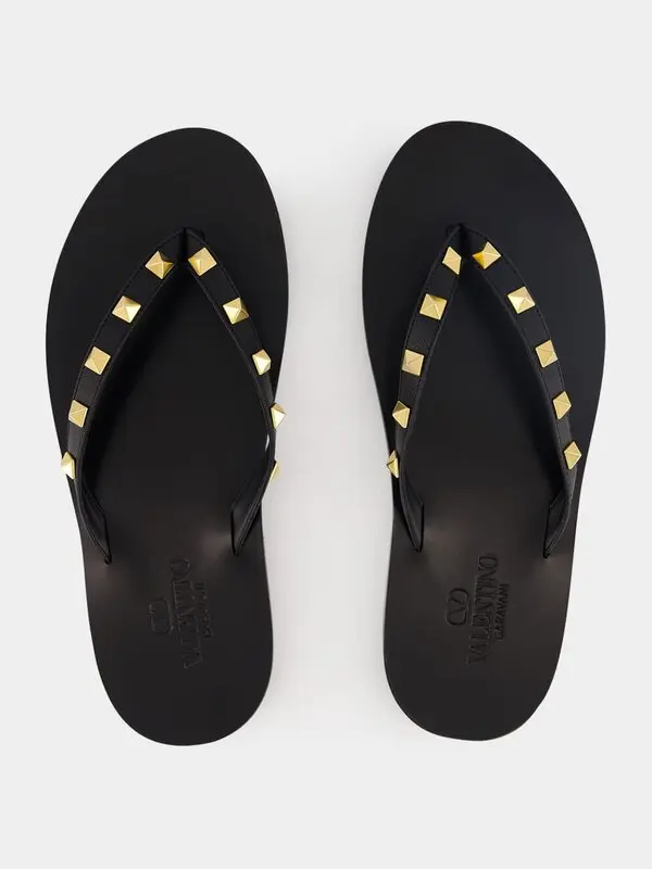 Valentino Garavani Rockstud Leather Flip-flops - Black