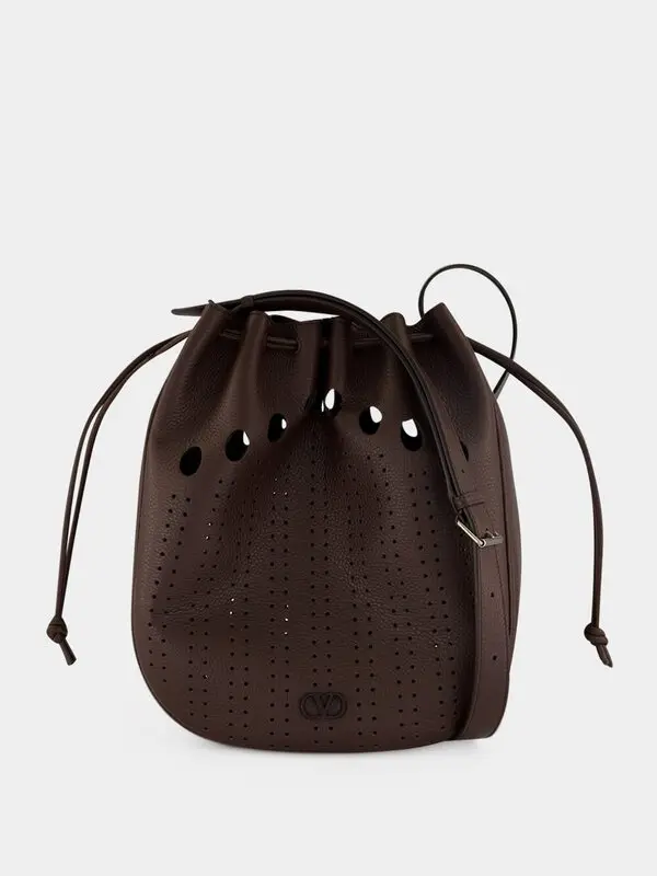 Valentino Garavani Perforated Leather Bucket Bag - Brown