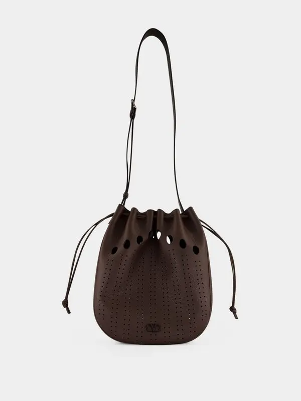 Valentino Garavani Perforated Leather Bucket Bag - Brown
