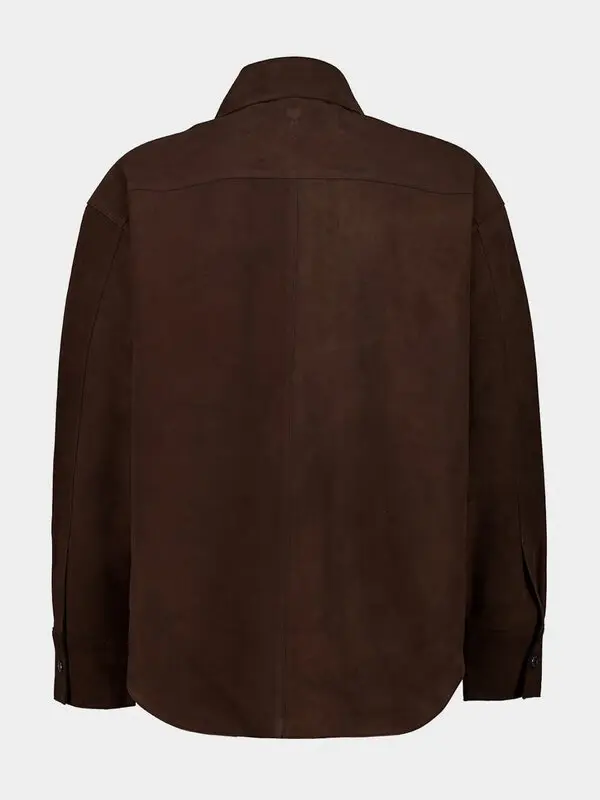 AMI Paris Chocolate Suede Leather Overshirt